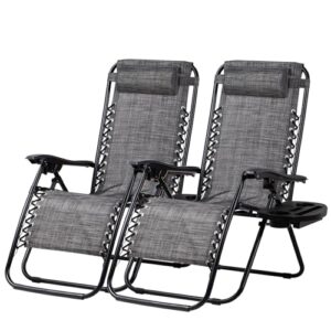 nazhura set of 2 relaxing recliners patio chairs adjustable steel mesh zero gravity lounge chair beach chairs with pillow and cup holder(grey)