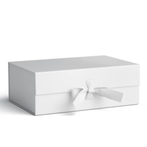 gifthope premium white gift boxes for presents,collapsible groomsmen proposal box with lids，10.2 * 7.5 * 2.95 inchs magnetic gift box for wrapping gifts,wedding,christmas,birthday gift packing