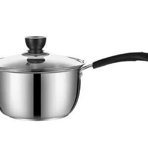 Stainless Steel Saucepan, 1.3 Quart Long Handle Milk Pot with Lid for Warming, Cooking and Boiling Milk, Spaghetti, Soup in Kitchen and Outdoor (18cm)