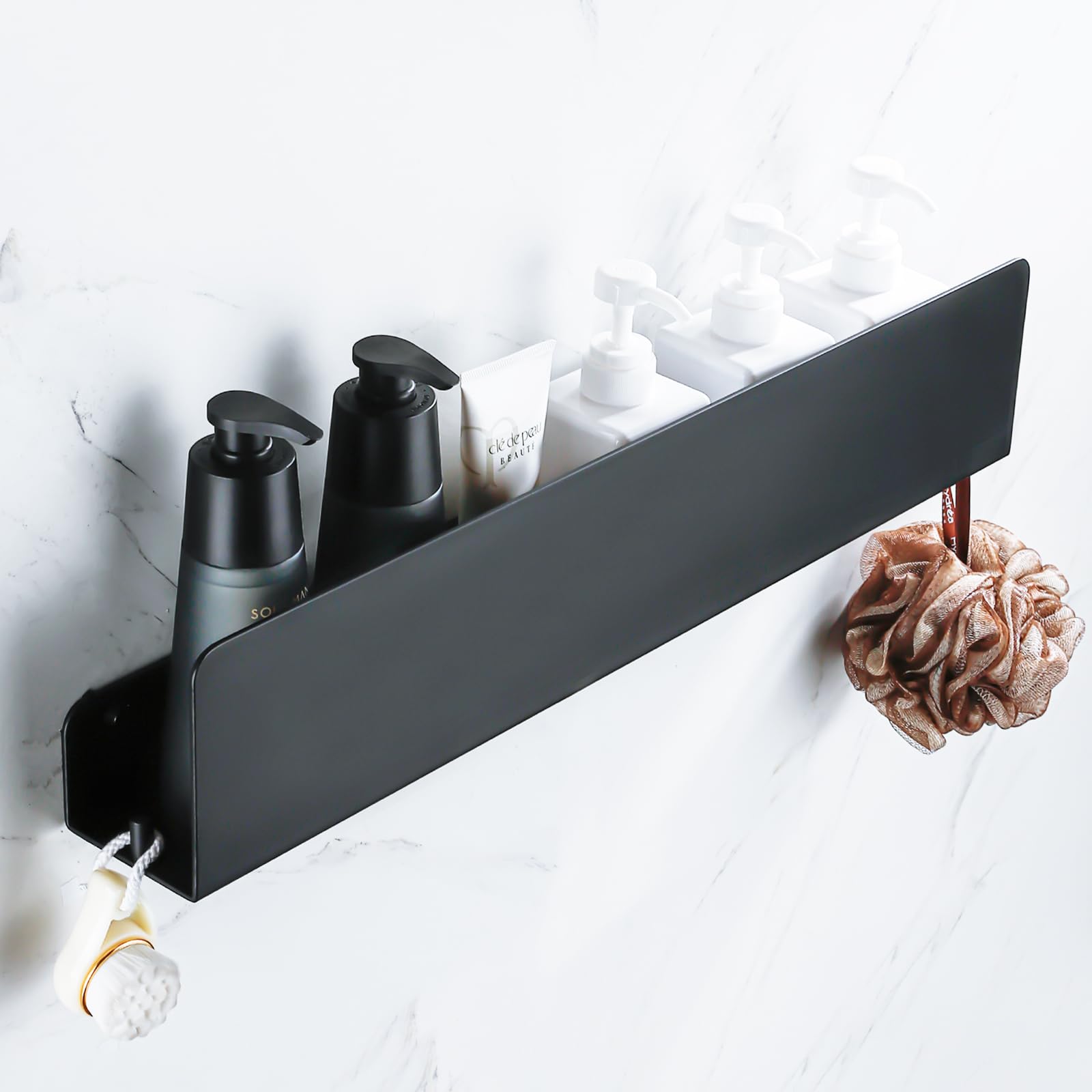 SAIWILLER Blackl Bathroom Shelf Wall Mount Decor Samll Wall Shelf Aluminum Shower Caddy Organizer Kitchen Storage Rack 30CM