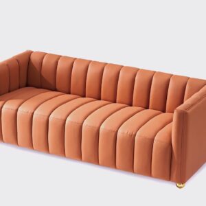 Container Furniture Glam Fabric Upholstered Solid Wood Frame 82.7" Art Deco Sofa for Living Room, Office, Sophisticated 3 Seater Couch, Orange