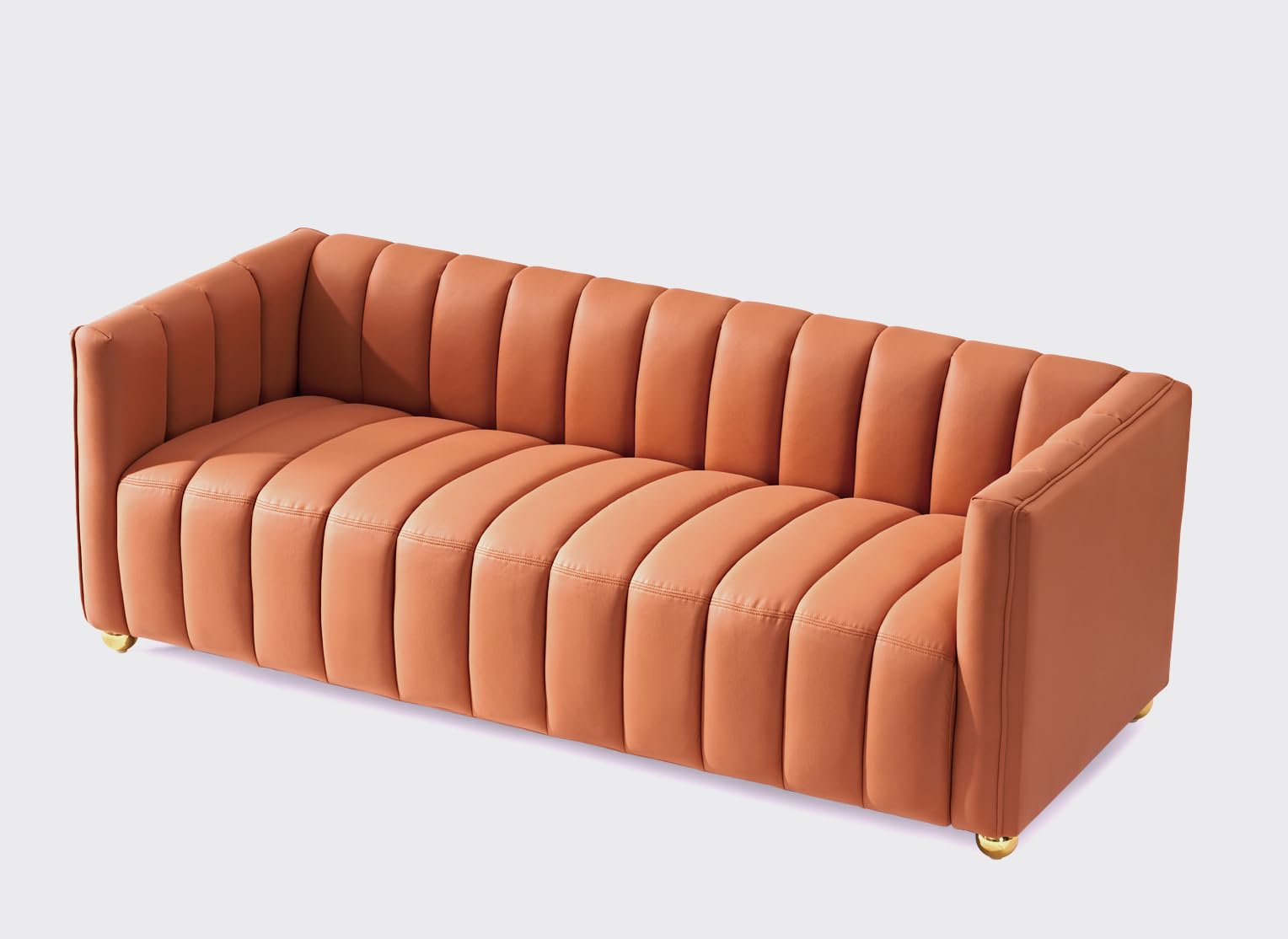 Container Furniture Glam Fabric Upholstered Solid Wood Frame 82.7" Art Deco Sofa for Living Room, Office, Sophisticated 3 Seater Couch, Orange