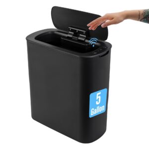 cesun 5 gallon automatic bathroom trash can, touchless motion sensor garbage can with lid, smart plastic slim wastebasket for bathroom, office, rv, bedroom, living room, black