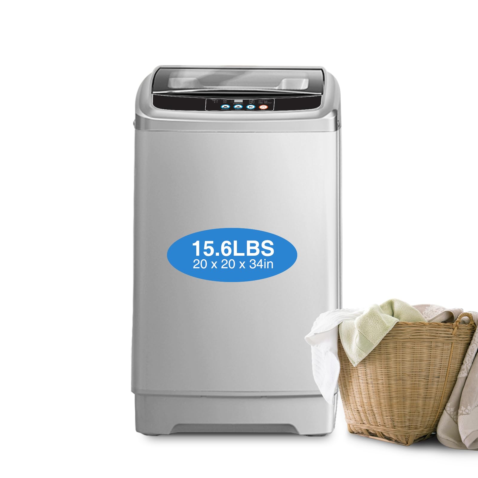 OOTDAY Apartment Washing Machine, Top Load Electric Washing Machine with Stainless Steel Inner Barrel and Smart Control Panel, 15.6 Laundry Washer Suitable for Apartments