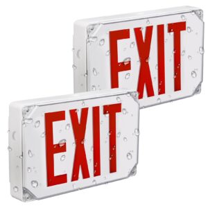 leonlite led exit sign, wet location exit sign with battery backup, ul listed, outdoor hardwired exit light with double sided, ac 120/277v, weatherproof emergency exit sign, red, pack of 2