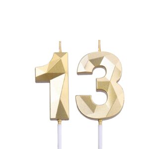 2 inch gold 13 & 31 birthday candles, 3d diamond number 13rd & 31st cake topper for boys girls birthday party decorations theme party