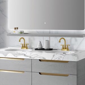 FROPO Brushed Gold Bathroom Sink Faucets - 4Inch Centerset Bathroom Faucet 2-Handle 360 Swivel Spout Gold Faucet Bathroom 2 or 3 Hole with Pop-up Drain & Supply Lines for Bathroom Vanity RV Restroom