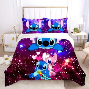 lustrova 3 pcs cute anime cartoon comforter bed sets with 1 quilt cover 2 pillowcases 3d printed lightweight bedding sets gifts for girls boys kids adults 68""x90"", twin