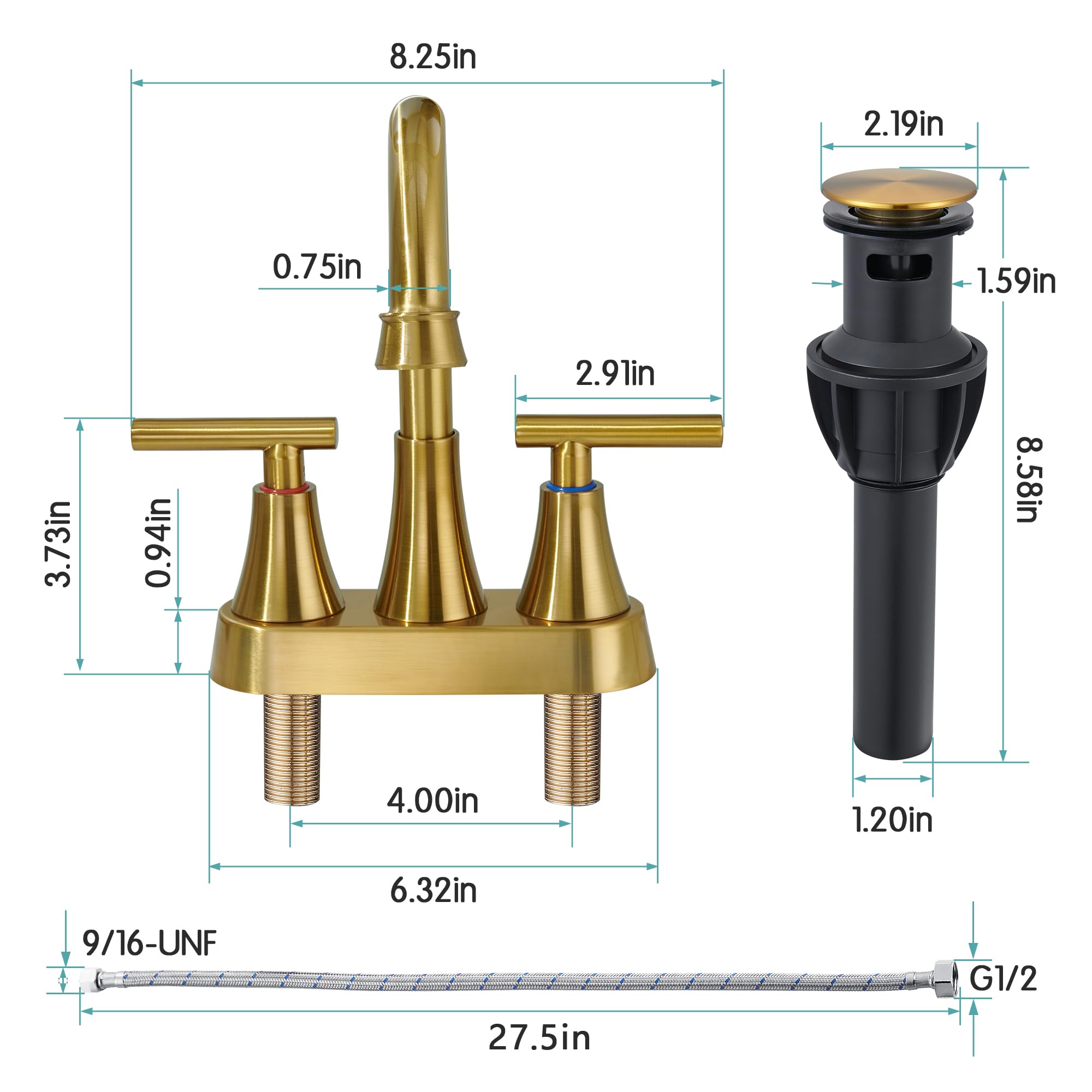 FROPO Brushed Gold Bathroom Sink Faucets - 4Inch Centerset Bathroom Faucet 2-Handle 360 Swivel Spout Gold Faucet Bathroom 2 or 3 Hole with Pop-up Drain & Supply Lines for Bathroom Vanity RV Restroom