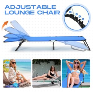 2 Pack Beach Lounge Chair for Adults Folding Camping Cot Tanning Chair Outdoor 4 Position Adjustable Reclining Lounger Portable Chaise Lounge Chair for Sunbathing Patio Beach Lawn Pool(Royal Blue)