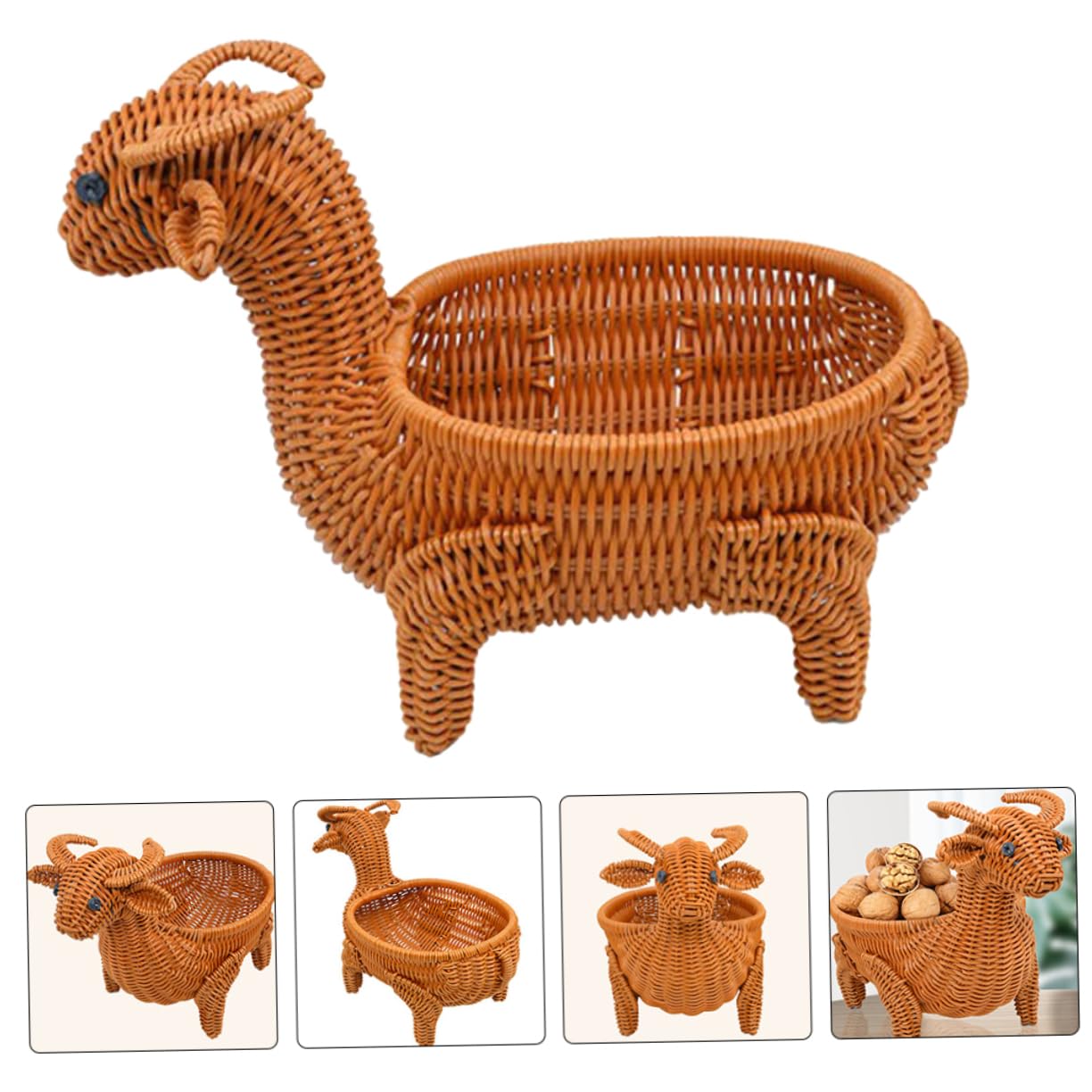 Ciieeo Daily Storage Basket Decorative Baskets Sundries Basket Wicker Storage Basket Snack Storage Serving Tray Bread Serving Basket Animal Shaped Rattan Basket Manual Snack Bowl Pp