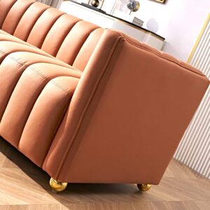 Container Furniture Glam Fabric Upholstered Solid Wood Frame 82.7" Art Deco Sofa for Living Room, Office, Sophisticated 3 Seater Couch, Orange