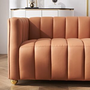 Container Furniture Glam Fabric Upholstered Solid Wood Frame 82.7" Art Deco Sofa for Living Room, Office, Sophisticated 3 Seater Couch, Orange