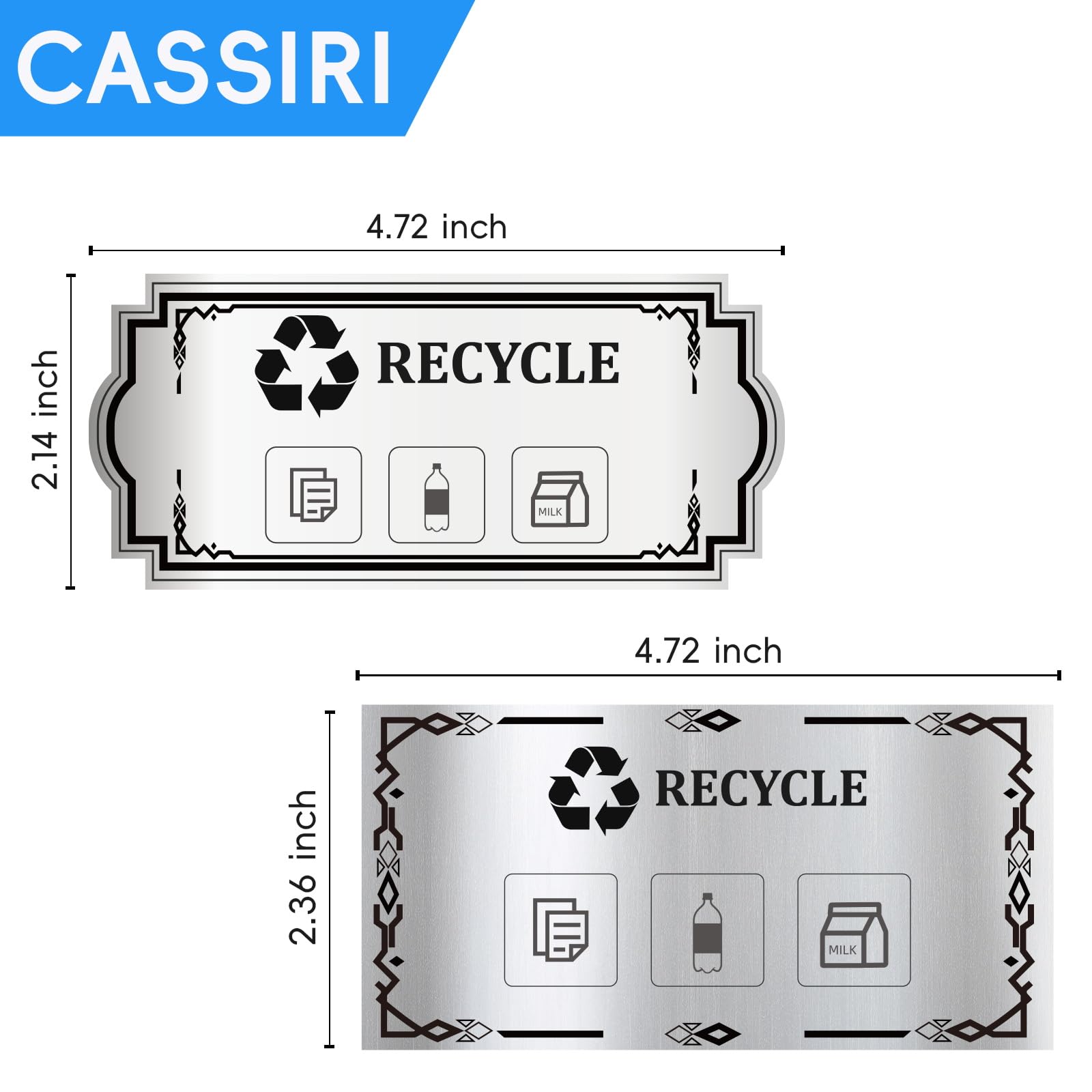 Recycle Stickers for Trash Bins - 4-Piece Set, Recycle Sticker Standard Garbage Signs Sticker, Trash and Recycle Stickers Waterproof Strong Adhesive, Recycling Stickers for Trash Can (Round)