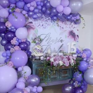 Purple Party Balloons Set, 12inch Lavender Balloons Pastel Purple Lilac Balloons Purple Metallic Confetti Purple Balloons For Girls Birthday Baby Shower Bridal Wedding Party Decorations