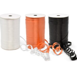 Halloween Curling Ribbon Pack of 3 Spool Orange150 Yard Per Roll Black White Curly Balloon String Ribbons Holiday Gift Wrapping Florist Party Crafts