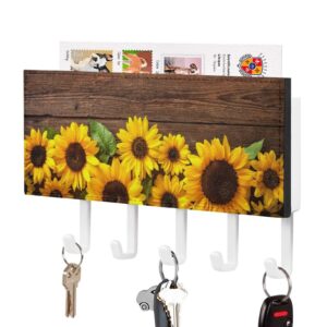 jaiden beata cute decorative key holder for wall, sunflower wood floral print retro self adhesive key rack mail organizer wall mount hanging key holder key hanger for kitchen office entryway door