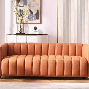 Container Furniture Glam Fabric Upholstered Solid Wood Frame 82.7" Art Deco Sofa for Living Room, Office, Sophisticated 3 Seater Couch, Orange