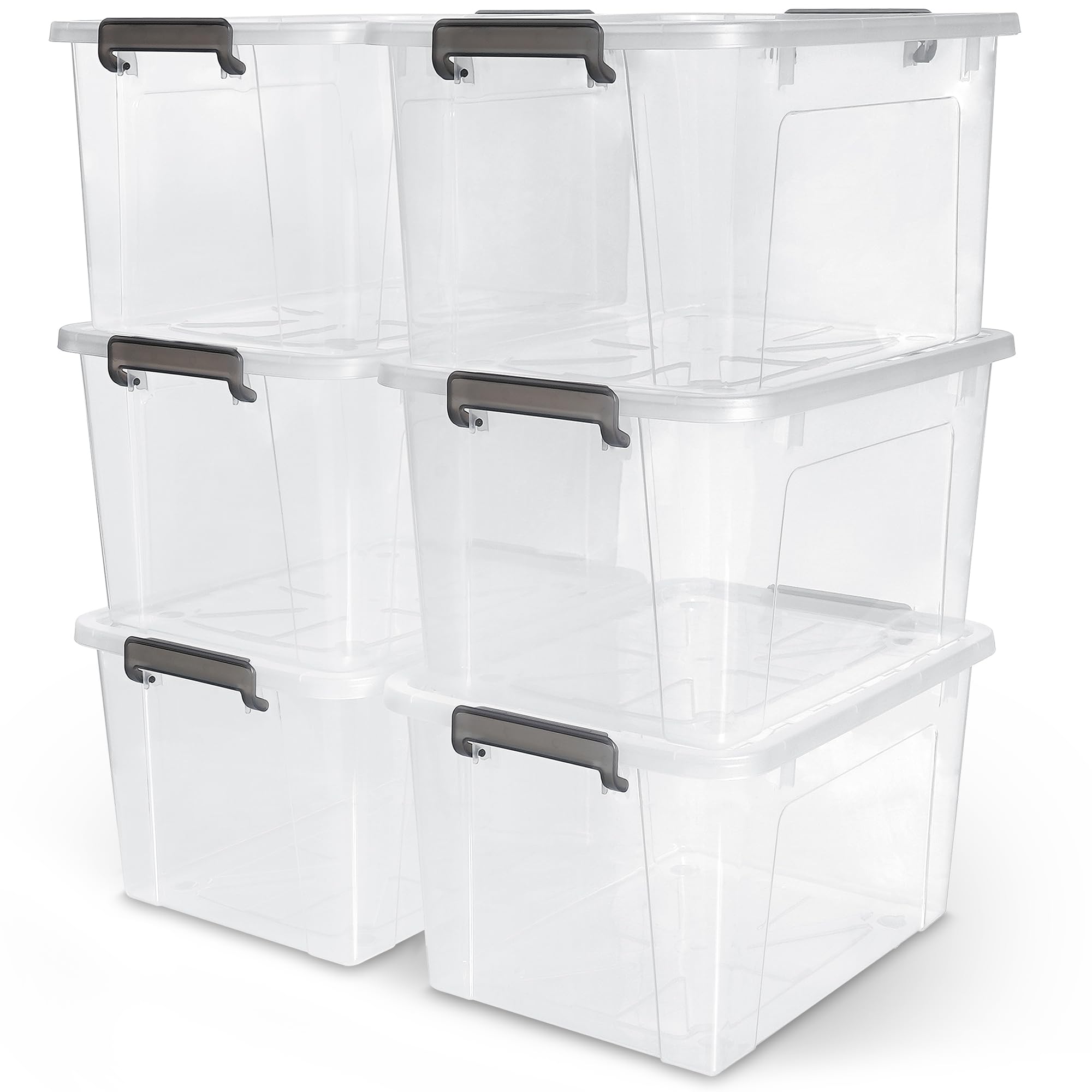 Bienvoun Plastic Storage Bins with Lids,Stackable Storage Containers for Organizing,Large Clear Storage Box 45QT 6 Packs