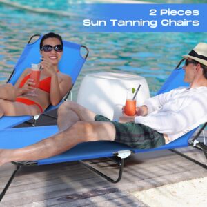 2 Pack Beach Lounge Chair for Adults Folding Camping Cot Tanning Chair Outdoor 4 Position Adjustable Reclining Lounger Portable Chaise Lounge Chair for Sunbathing Patio Beach Lawn Pool(Royal Blue)