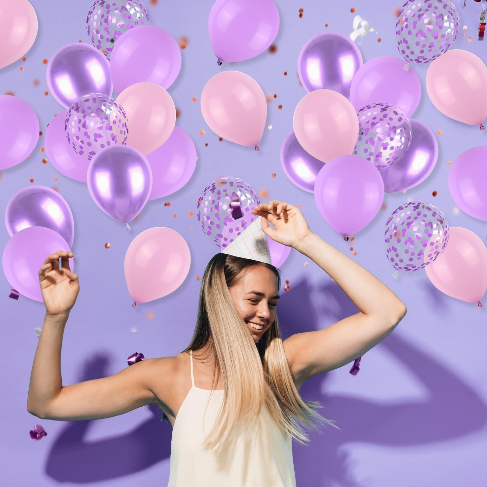 Purple Party Balloons Set, 12inch Lavender Balloons Pastel Purple Lilac Balloons Purple Metallic Confetti Purple Balloons For Girls Birthday Baby Shower Bridal Wedding Party Decorations