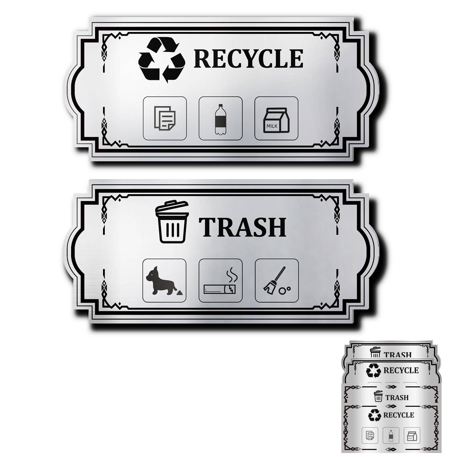 Recycle Stickers for Trash Bins - 4-Piece Set, Recycle Sticker Standard Garbage Signs Sticker, Trash and Recycle Stickers Waterproof Strong Adhesive, Recycling Stickers for Trash Can (Round)