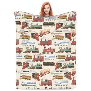 vodrm cute train blanket gifts for kids boys for bed living room bedding couch soft lightweight warm cozy funny trains car throw blankets birthday decor 50x60in all seasons