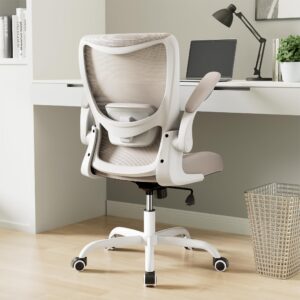 muxx.stil office chair, ergonomic desk chair with adjustable lumbar support and flip up armrest, breathable mesh computer chair for home office, khaki