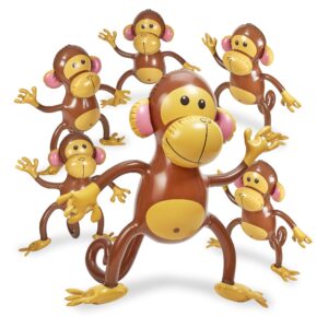 playbees large inflatable monkey 27" - 6 pack blow up animal party favors - inflatables jungle decor, monkeys for baby shower, safari birthday kids & toddlers decorations, kids animal party supplies