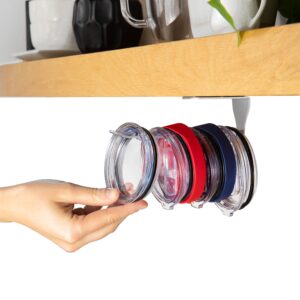 elypro - tumbler lid organizer, under-cabinet cup lid holder for stanley, yeti, hydro flask, self-adhesive under-cabinet mount, kitchen cabinets and countertops organization, steel (drink lids)