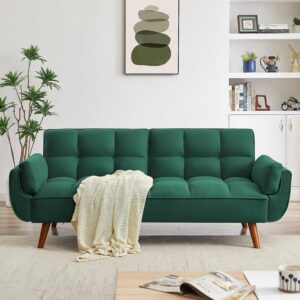 modern convertible tufted linen upholstered futon sofa daybed w/2 pillows, overstuffed loveseat sofa&couch comfy nap sleeper couch bed for home office apartment living space guest room furniture sets