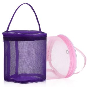 ciieeo 2 pcs yarn storage bag mesh knitting bag portable round yarn balls organizer yarn wool storage bag for sewing accessories, yarn balls and crochet kits