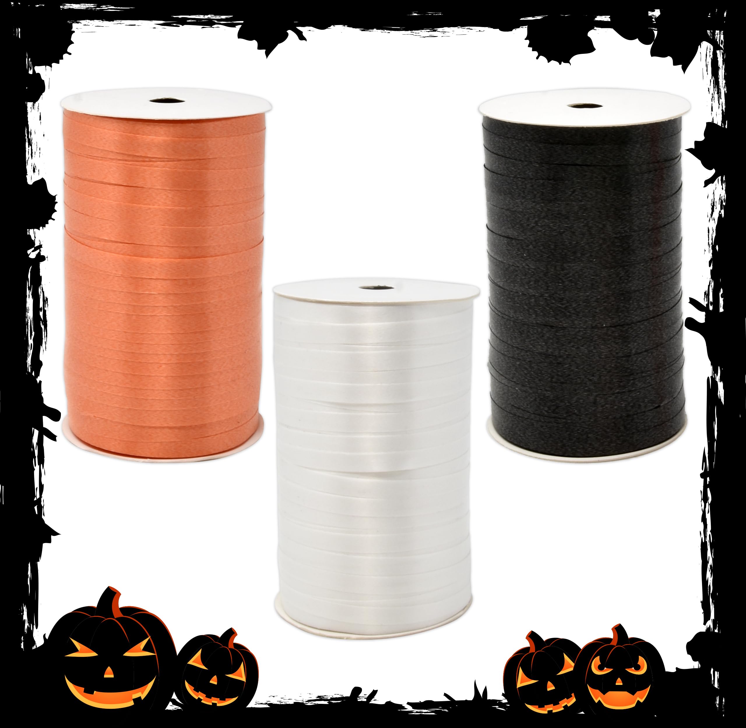 Halloween Curling Ribbon Pack of 3 Spool Orange150 Yard Per Roll Black White Curly Balloon String Ribbons Holiday Gift Wrapping Florist Party Crafts