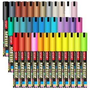 sfaih large ink capacity acrylic paint markers pens - 36 colors 3mm medium drawing markers for art supplies, wood, fabric paint, rock painting, gift for kids artists adults, color overlap