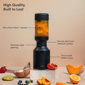 The Beast Mini Blender Plus | Mini Countertop Kitchen Blender | Blend Smoothies and Shakes, Dressings, Sauces, Dips | Extra Vessels, Straw Cap and Straws Included | 600W (Carbon Black)