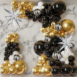 134pcs black white and gold balloons arch luxurious retirement metallic golden balloon garland set decor kit for roaring 20s, new year's, birthdays, graduations & themed celebrations