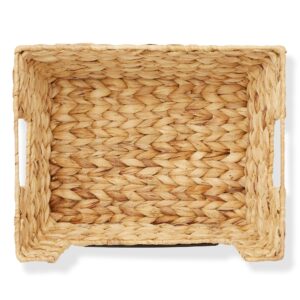 Casafield Set of 2 Water Hyacinth Pantry Baskets with Handles, Chalkboard Labels, and Marker - Natural, Wide Woven Storage Bin Organizers for Kitchen Shelves