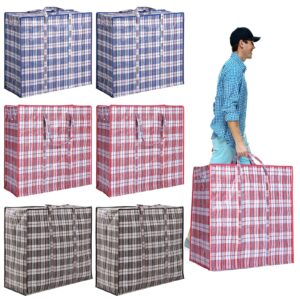 ndswkr 6 pack 158l checkered moving bag, heavy duty storage totes with zipper and handle, extra large laundry bag for clothes bedding comforter blanket organizer dorm