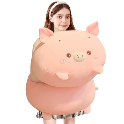 ELAINREN Giant Fluffy Pig Plush Body Pillow Soft Pink Pig Stuffed Animal Toy Cuddle Pigglet Plushie Cushion Decor Gifts for Xmas/23.6''