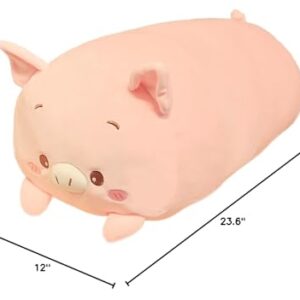 ELAINREN Giant Fluffy Pig Plush Body Pillow Soft Pink Pig Stuffed Animal Toy Cuddle Pigglet Plushie Cushion Decor Gifts for Xmas/23.6''