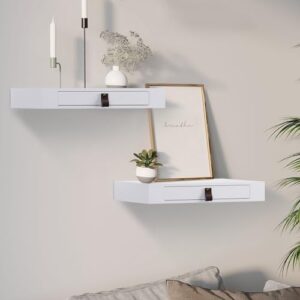 bloddream floating shelf with drawer, 16", white