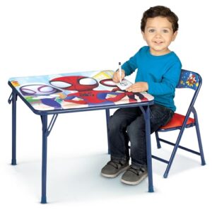 spidey and his amazing friends table & chair set for toddlers 24-48m - 1 table & 1 chair, sturdy metal construction, table: 20"l x 20"w x 16.4"h, chair: 12"l x 11.6"w x 17"h - weight limit: 70 lbs