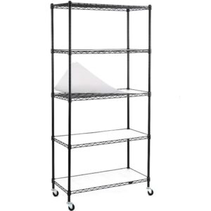 catalina creations black 5-shelf storage shelves,heavy duty wire shelving with wheels, adjustable steel wire shelving unit with 5-shelf liners for garage, kitchen, office