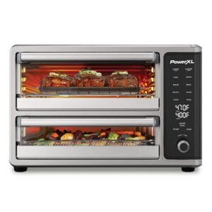 powerxl smartsynx dual door oven, 8 quick-touch cooking presets including air fry, toast, bake, broil, reheat and more, cook 2 different foods at the same time, large capacity & adjustable temperature