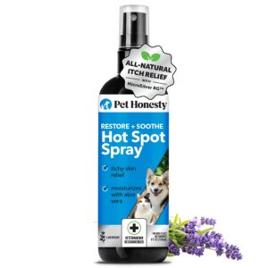 pet honesty restore + soothe hot spots spray for dogs & cats, gentle on sensitive skin, soothes itching, irritation (lavender) - 4oz