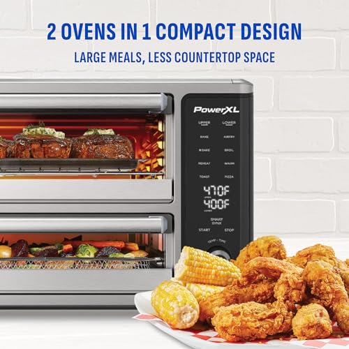 PowerXL SmartSynx Dual Door Oven, 8 Quick-Touch Cooking Presets including Air Fry, Toast, Bake, Broil, Reheat and More, Cook 2 Different Foods at the Same Time, Large Capacity & Adjustable Temperature