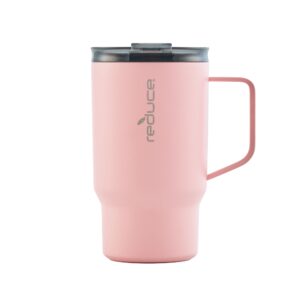 reduce hot1 18 oz hot1 stainless steel insulated mug with temperature adjusting lid - dual-wall vacuum, cupholder friendly - keeps drinks hot for 6 hours - ideal for coffee, tea & other - pink salt