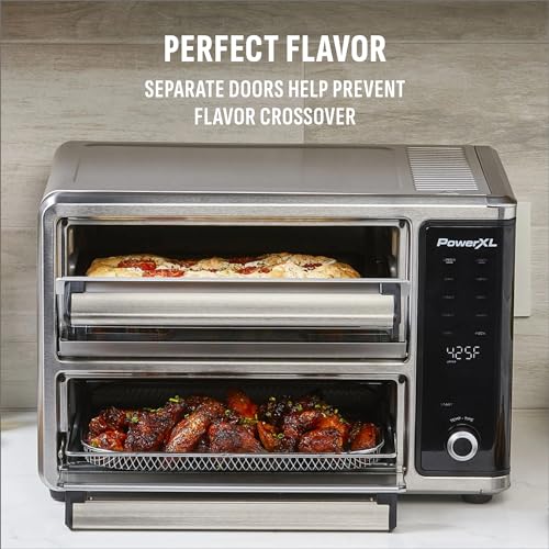 PowerXL SmartSynx Dual Door Oven, 8 Quick-Touch Cooking Presets including Air Fry, Toast, Bake, Broil, Reheat and More, Cook 2 Different Foods at the Same Time, Large Capacity & Adjustable Temperature