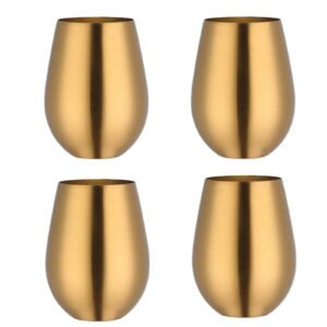 keiwhsly stemless 17 oz tumbler wine glasses set of 4, 304 stainless steel cups for home restaurants bars outdoor, gift essentials and dishwasher safe(gold)