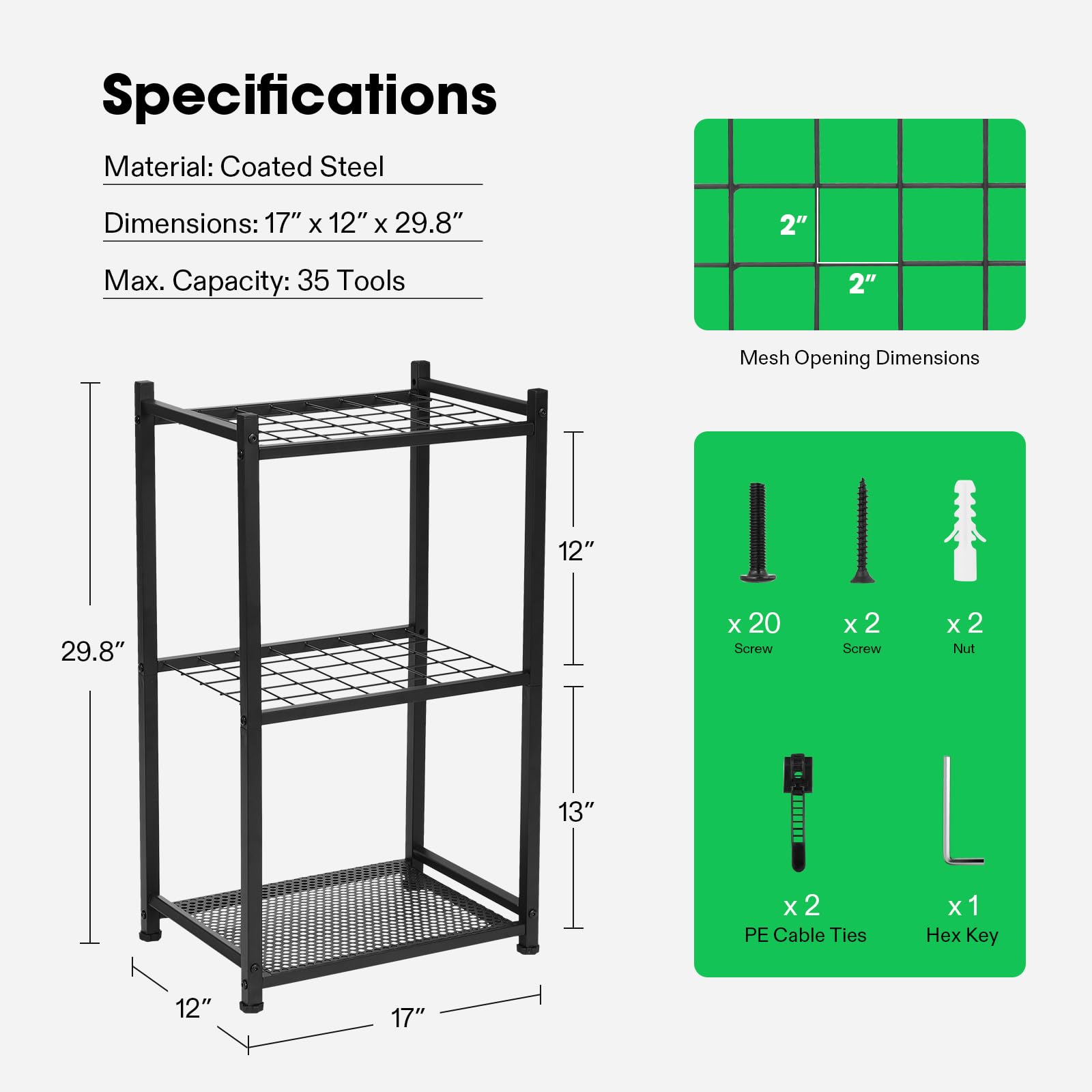 VIVOSUN Garden Tool Organizer, Heavy Duty Steel Tool Rack Tool Stand, Up to 35 Long-Handled Tools, Yard Tool Storage for Garage Shed Home and Outdoor, Angular Style with Anti-tipping Design